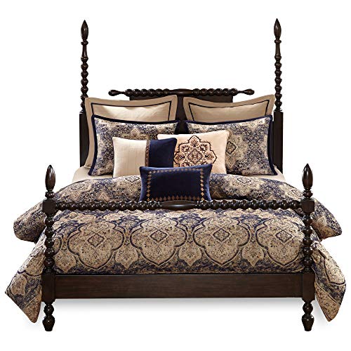 Madison Park Signature Wellington King Size Bed Comforter Set Bed In A Bag - Tan Blue , Jacquard β 9 Pieces Bedding Sets β Ultra Soft Microfiber Bedroom Comforters