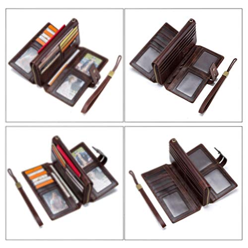 TKFDC Mens Leather Zipper Pocket Business Card Case Holder Organizer Wallet Phone Case Designer Bifold Checkbook Purse