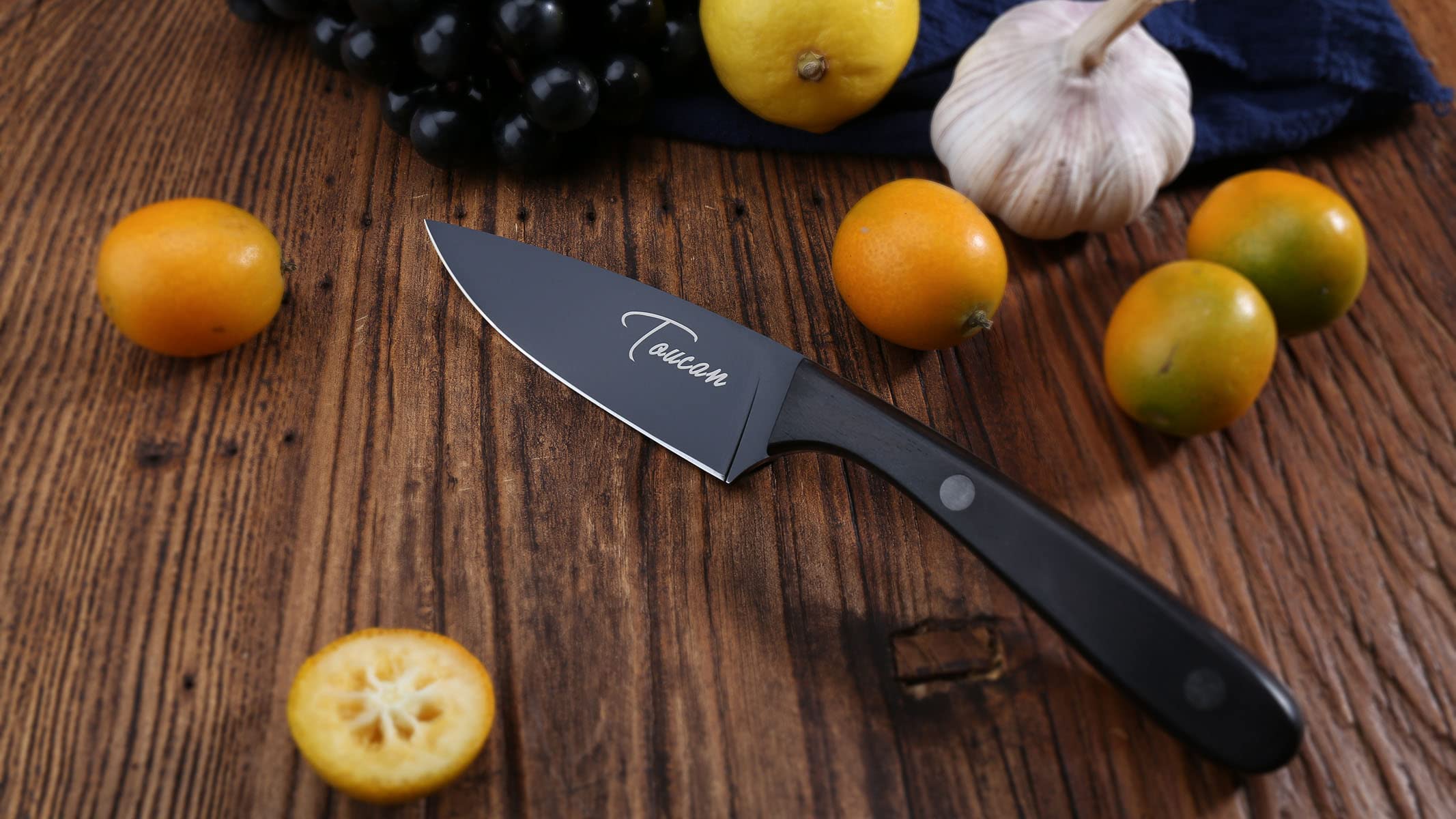 TOUCAN Black Paring Knife β Professional Kitchen Knife for Fruits and Vegetables β Premium Stainless Steel with Ergonomic Handle β 4-inch Blade for Chopping, Cutting, Peeling