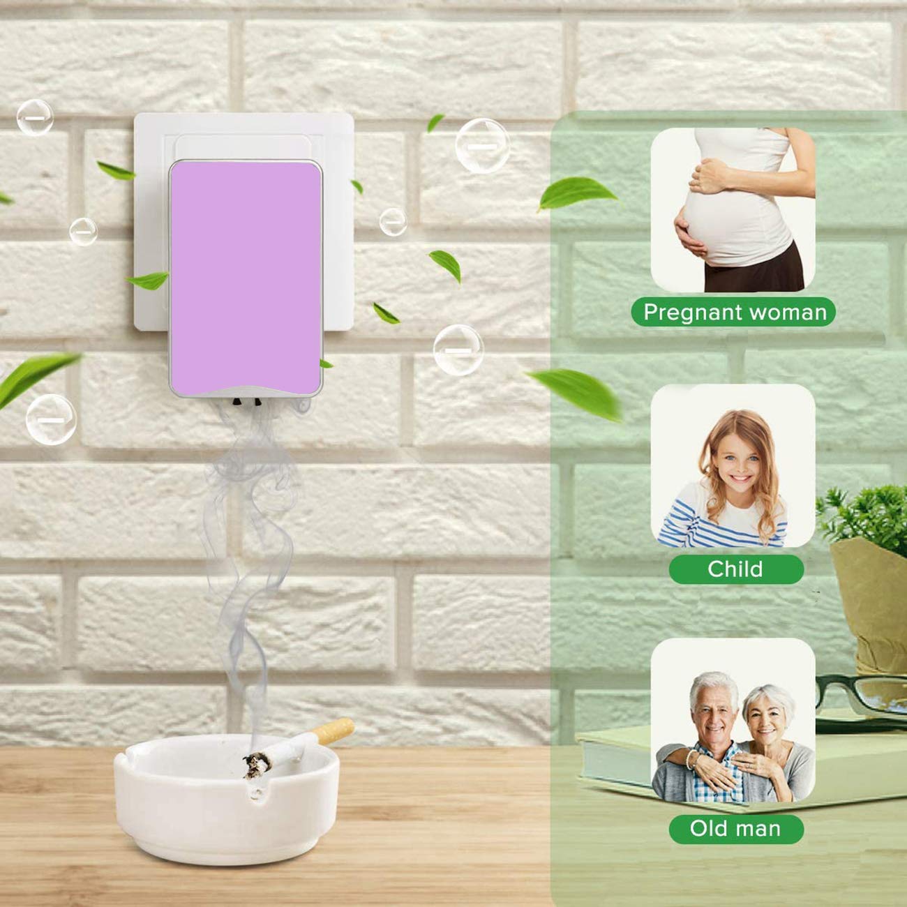 Negative Ion Generator, Plug in Air Purifier for Home, Mini Ionizer to Remove Smoke Toilet Pet Smell, Portable for Bedroom Kitchen Office (2pcs Purple)