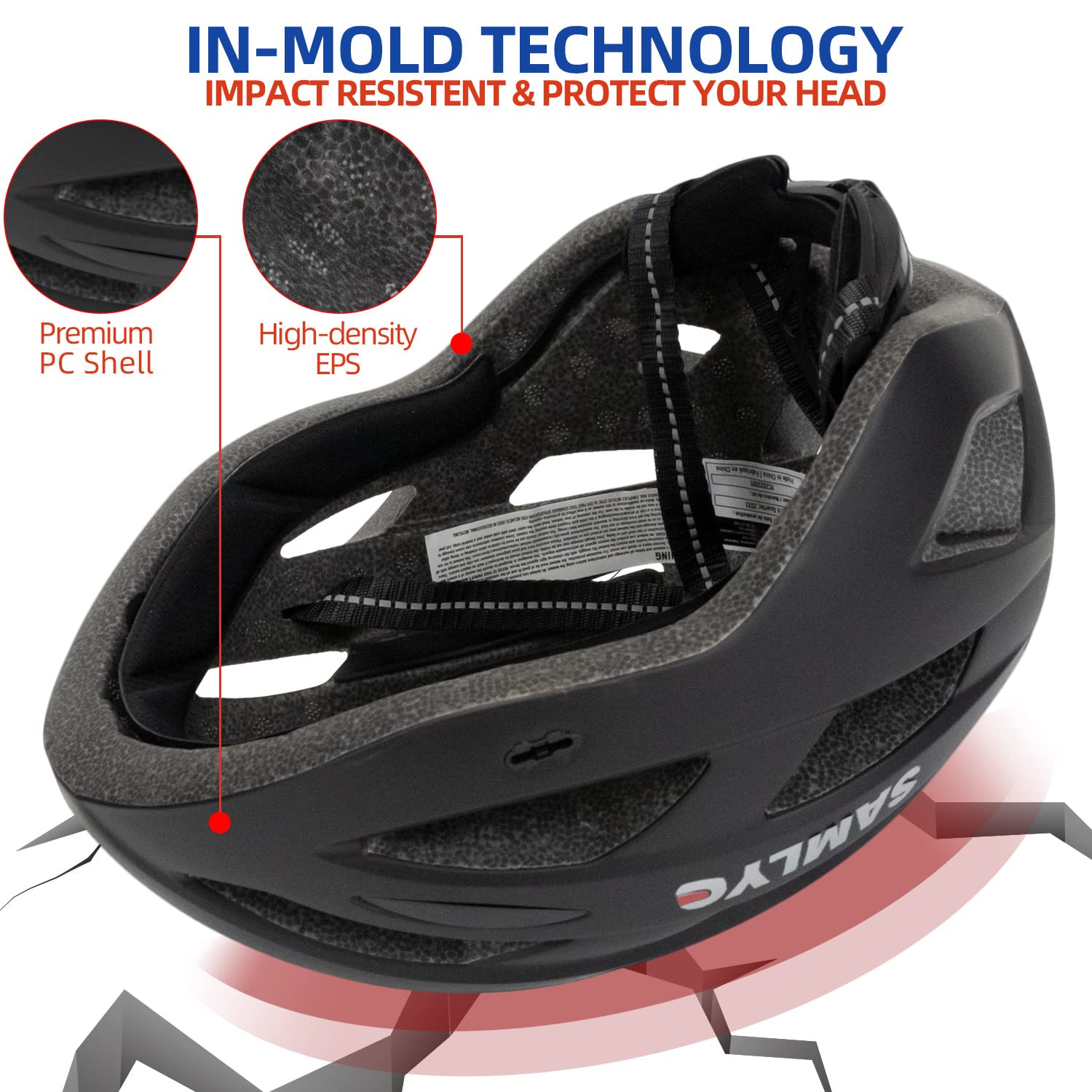SAMLYC Mountain Bike Helmet MTB Bicycle Cycling Helmets with Adjustable and Detachable Visor for Adult Women Men Dark Black