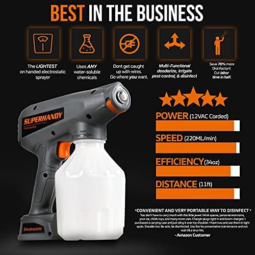 SuperHandy Disinfecting Nano Electrostatic ULV Sprayer Handheld Portable Cordless 34oz Capacity 12V Lithium Ion Powered Sanitizer Disinfectant Odor Eliminator Outdoor Plant Repellent Control