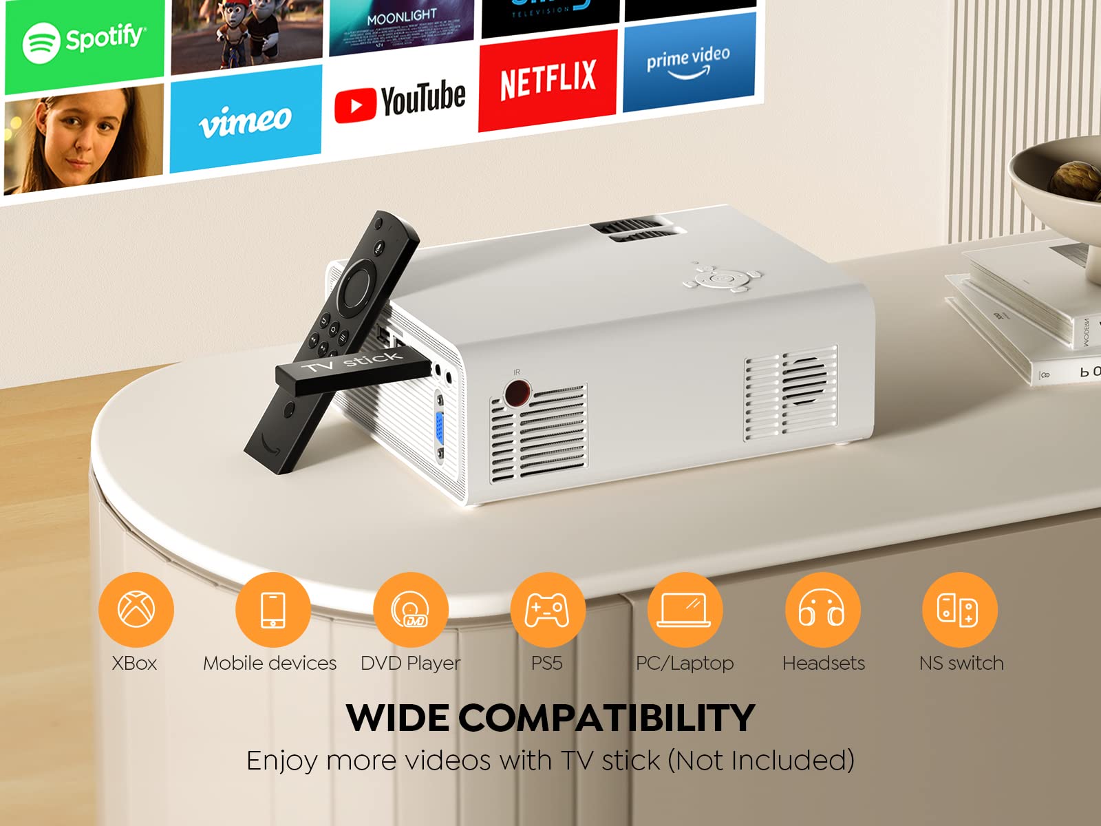Mini Projector with 5G WiFi and Bluetooth 5.1, YABER 2023 Upgraded Movie Projector 1080P and 4K Supported, Ourdoor Portable Projector with Tripod and Bag, Compatible with Smartphone/PC/TV Stick