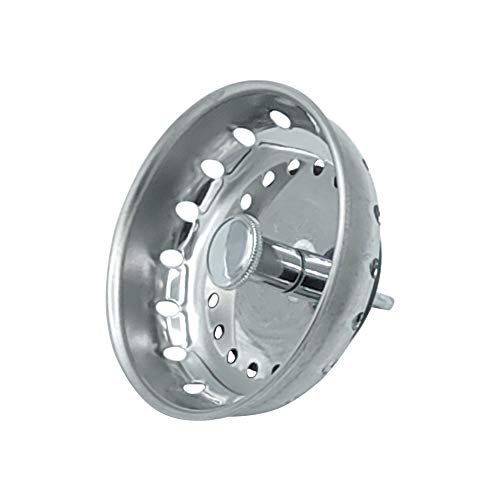 Replacement Kitchen Sink Stainless Steel Basket Strainer with Prong and Rubber Stopper, Universal Fit, 3-1/2 Inch Chrome