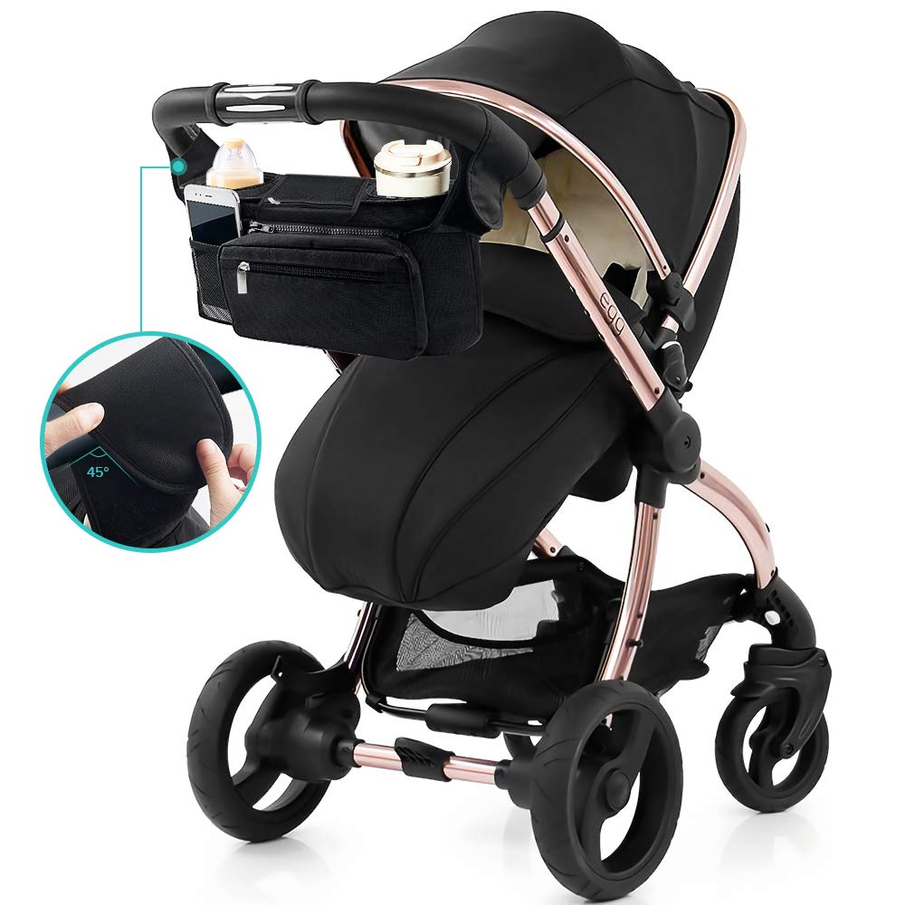 Mestron Universal Stroller Organizer Bag with Insulated Cup Holder- Detachable Zippered Bag & Adjustable Strap, Fits for All Baby Stroller Models like Uppababy, Baby Jogger, Britax, Bugaboo