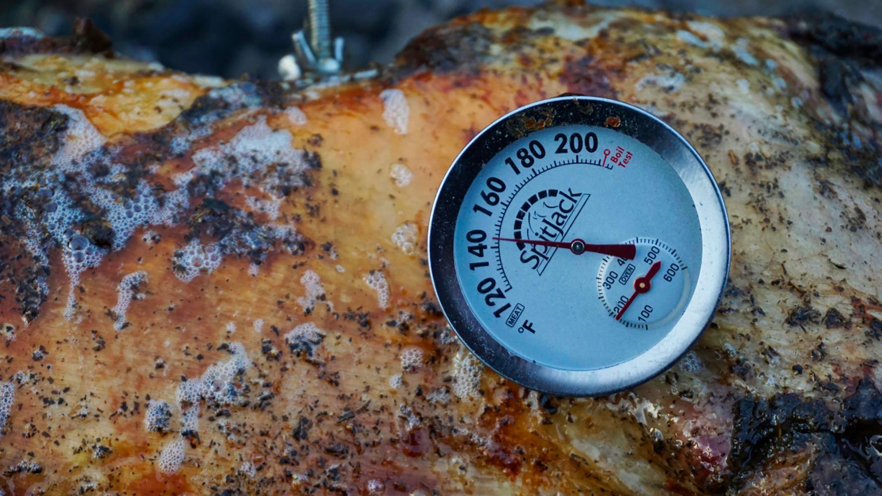 SpitJack Dual Sensor Meat and Oven Thermometer for Rotisserie Cooking Whole Pig, Hog, Lamb and Turkey. Internal and External Meat Probe for Grill, Smoker, Oven and Kitchen (2 Pack)