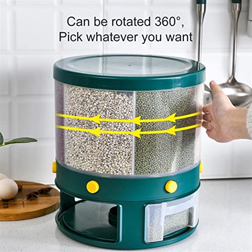 Rice Storage Container Rice Bucket Easy Dispensing Rotating Food Grade Large Capacity Practical 6-Grid Leak-Proof Rice Storage (Color : Wit)