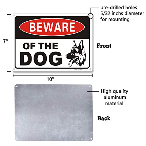 Uflashmi Beware of Dog Sign for Fence Yard, Dog Warning Sign, Aluminum Metal, 2 Pack, 7x10 inch