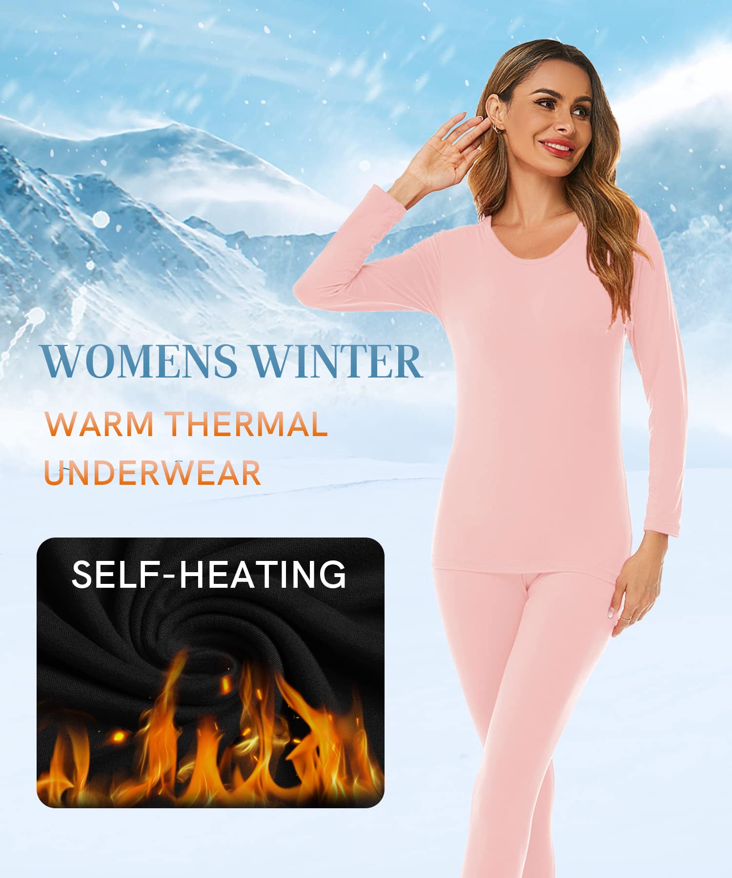 LOMON Thermal Underwear for Women Ultra Soft Smooth Knit Long Johns Set Base Layer Top & Bottom(Black L)