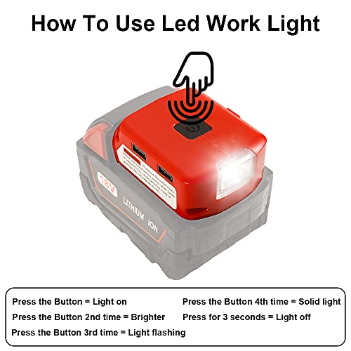 SINTENT Taingwei Battery Adapter for Milwaukee 18V Battery USB Charger and 12V DC Port and 3W LED Work Light - Compatible with Milwaukee M18 Lithium-Ion Batteries,Red,MWQ-090