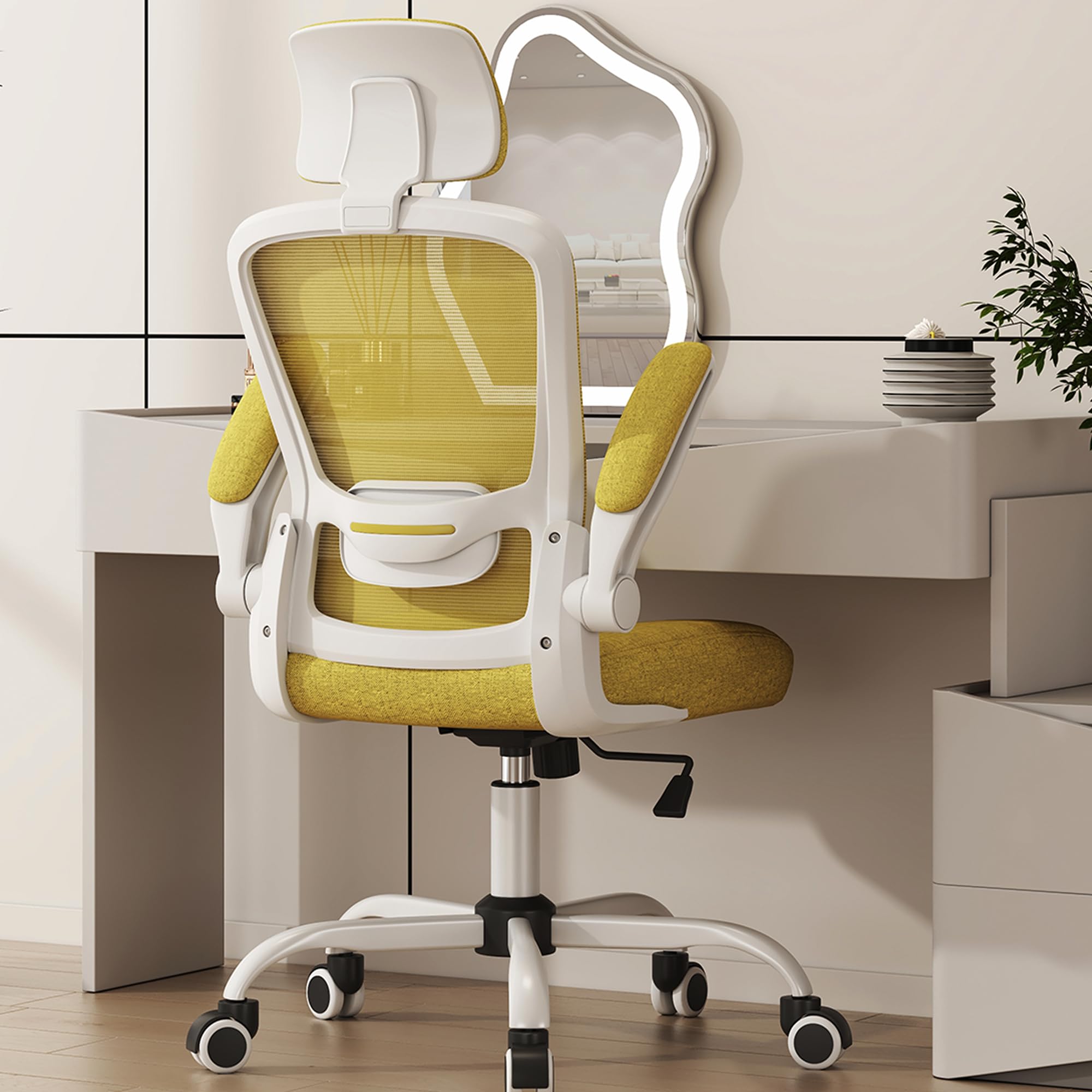 Mimoglad Home Office, High Back Ergonomic Desk Adjustable Lumbar Support and Headrest, Swivel Task Chair with flip-up Armrests for Guitar Playing, 5 Years Warranty, Jasmine