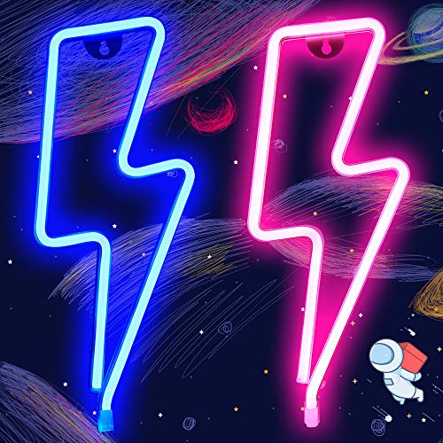 Neon Sign,Neon Signs for Bedroom,Neon Lights Signs for Wall Decor,LED Pink Blue Lightning Bolt Neon Signs,Neon Party Decorations,Bedroom,Living Room,Bar,Christmas Decor Supplies(2 Pack)