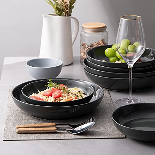 Sweejar Pasta Bowls, Ceramic Dinner Plates, 25oz Salad Serving Bowls for Soup, Dessert, Pizza, Fruit, Steak, Microwave Dishwasher Safe, Set of 4 (Green)