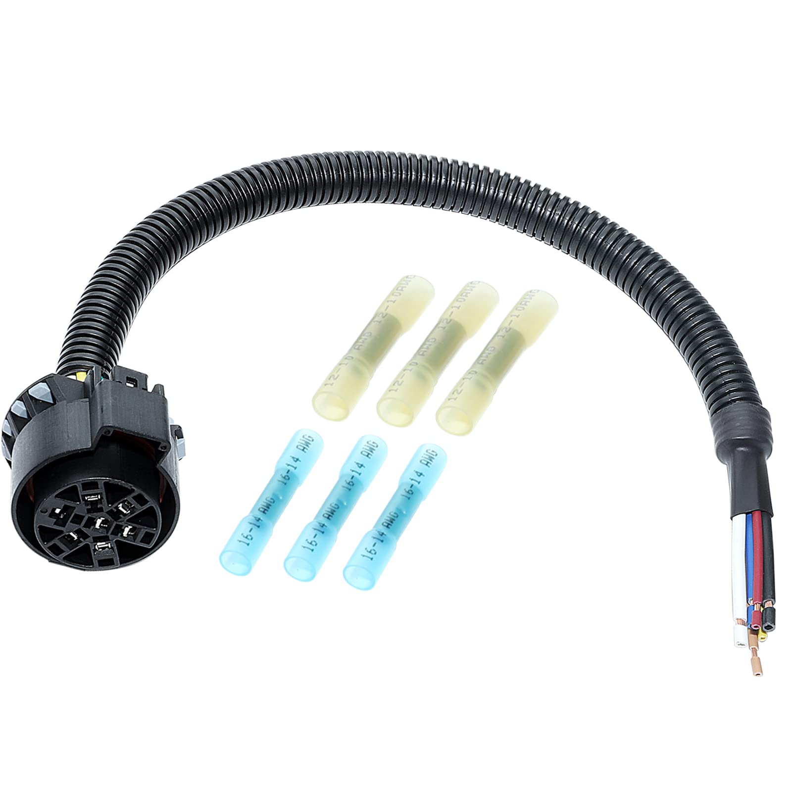 MECMO OEM Style Replacement USCAR Connector Wiring Harness, Universal 7 Pin Trailer Plug Truck Side, Splice-in Multi-Tow Factory 7 Way Towing Hitch Wire for Ford, GM, Chevy Silverado, GMC Sierra Dodge