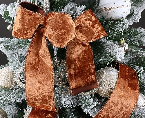 MAYREEL Copper Crushed Velvet Ribbon Wired 2.5" x 10 Yards Christmas Wired Edge Ribbon Copper Christmas Decorations Copper Ribbon for Gift Wrapping Wreath Tree Topper Bow Making Crafts