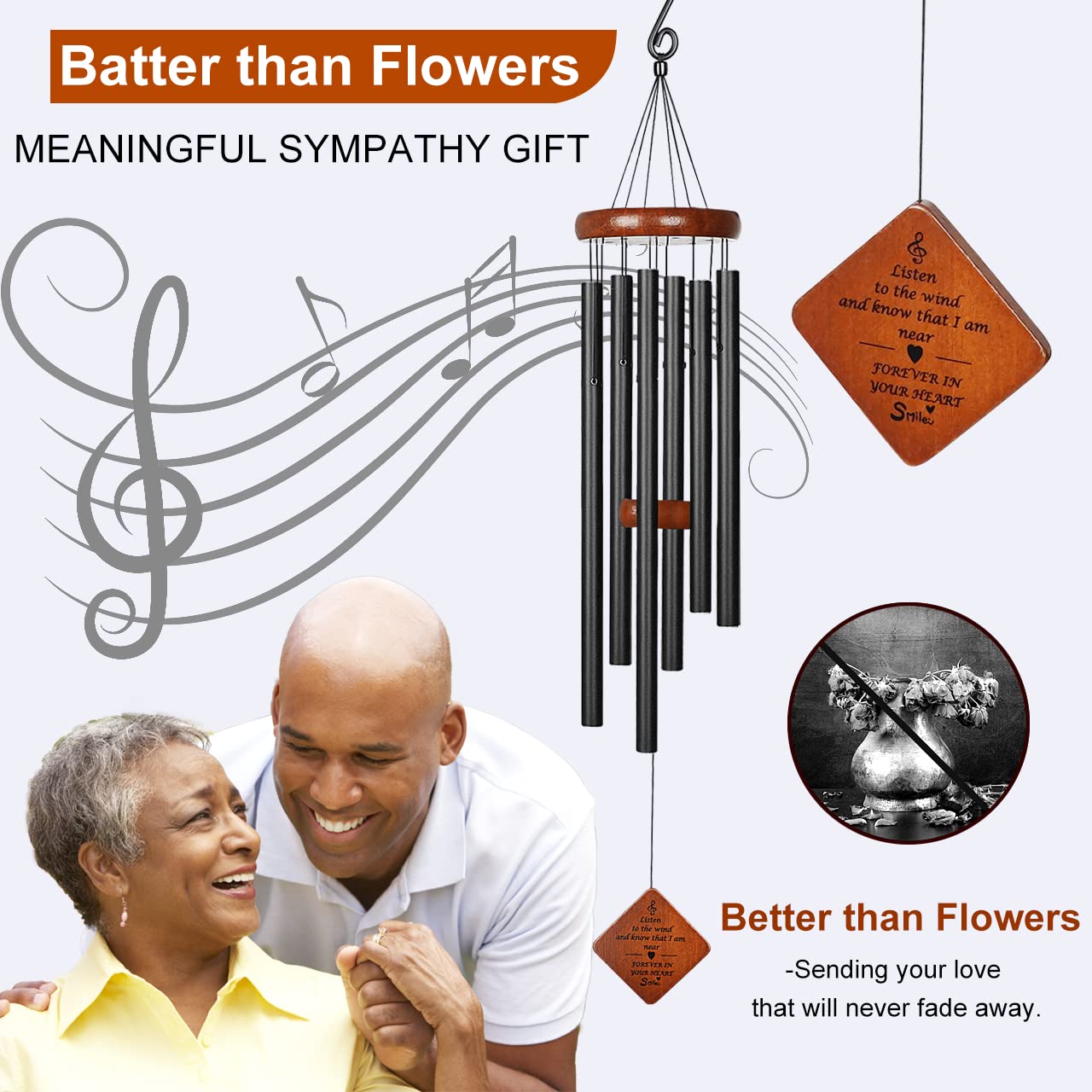 Wind Chimes for Outside,Memorial Wind Chimes for Loss of Loved One,Sympathy Wind Chimes for Loss of Mother,Windchimes Outdoors Clearance,Windchimes in Memory of a Loved One,Black