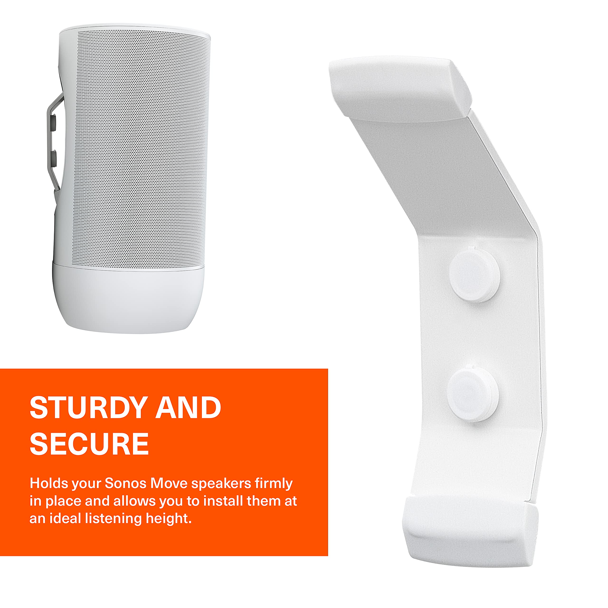 Mountson Speaker Wall Mount for Sonos Move - - Outdoor/Indoor Wall Mount - White
