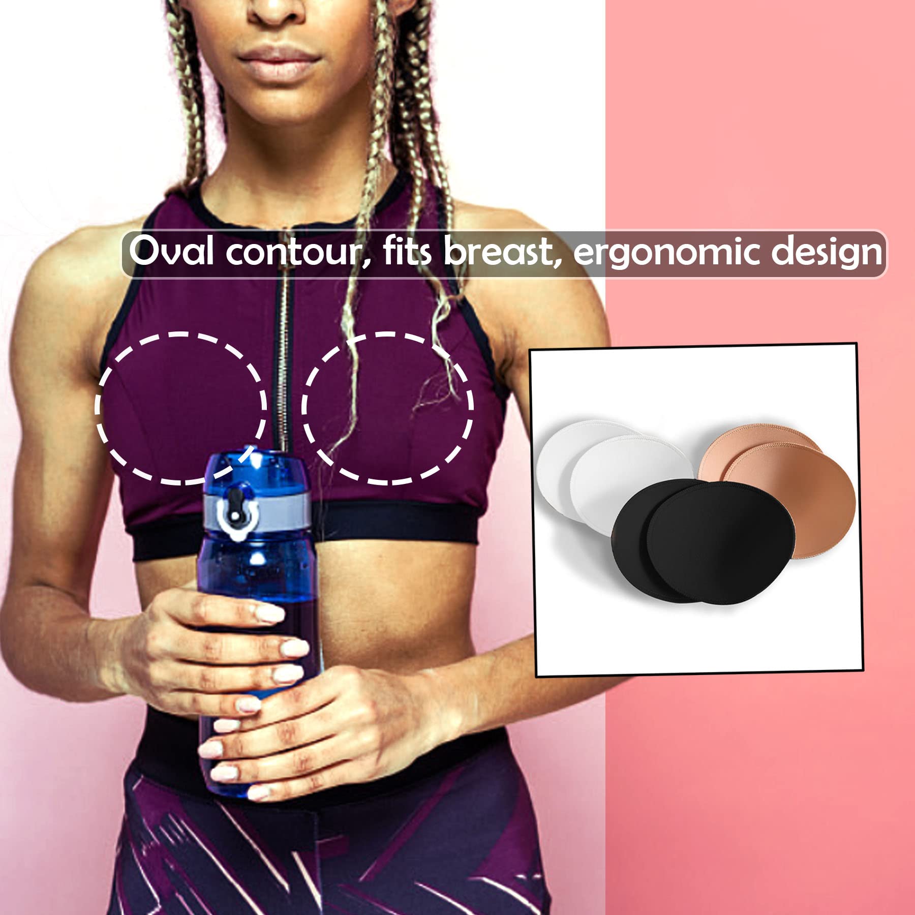 MINELEVEN Soft Oval High Resilience Sport Bra Cup Inserts,3-Pairs with Transparent Ivisible Tread, Update Nedle Psher