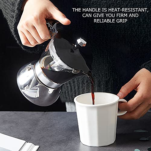Qiilu Moka Pot, 4 Cup Stainless Steel Coffee Maker Stovetop Moka Pot Coffee Maker Kitchen Supplies
