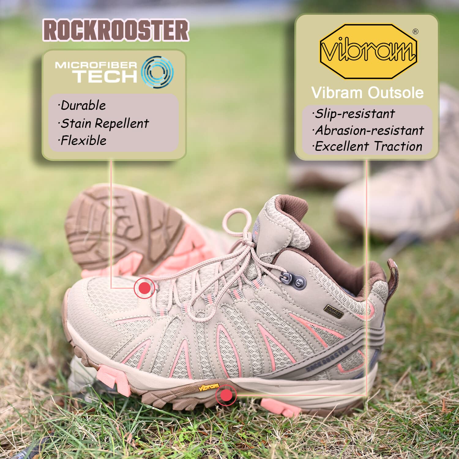 ROCKROOSTER Bedrock Women's Mid Waterproof Hiking Boots Outdoor Breathable Hiking Shoes(OT21066-10)