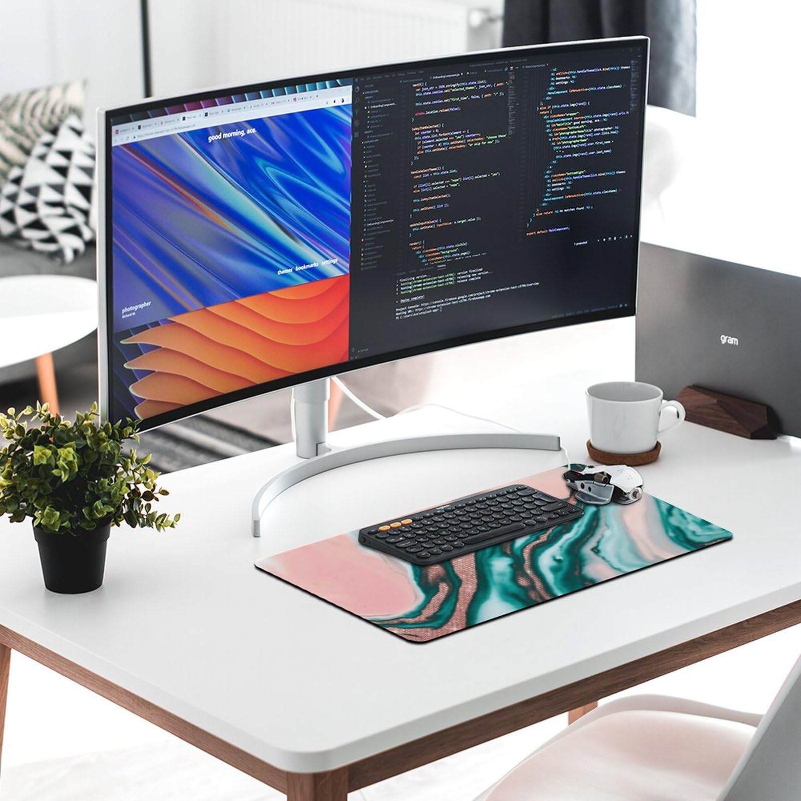 Mouse Pads Rose Gold Glitter Pink Teal Desk Mat Gaming Mousepad Non Slip Rubber Mouse Mat for Desk Keyboard, Wireless Mouse, Office Computer