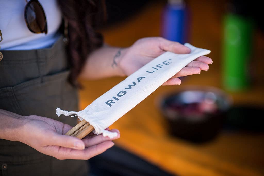 RIGWA LIFE | Custom Bamboo Cutlery | Reusable & Eco-Friendly Travel Utensils | Wooden Utensils for eating | Includes reusable Chopsticks, Spoon, Fork, Knife and Canvas Bag |