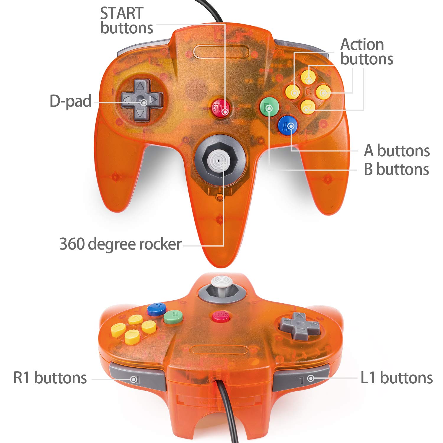 miadore Classic N64 Controller Joystick Remote for N64 Video Game System N64 Console-Clear Orange