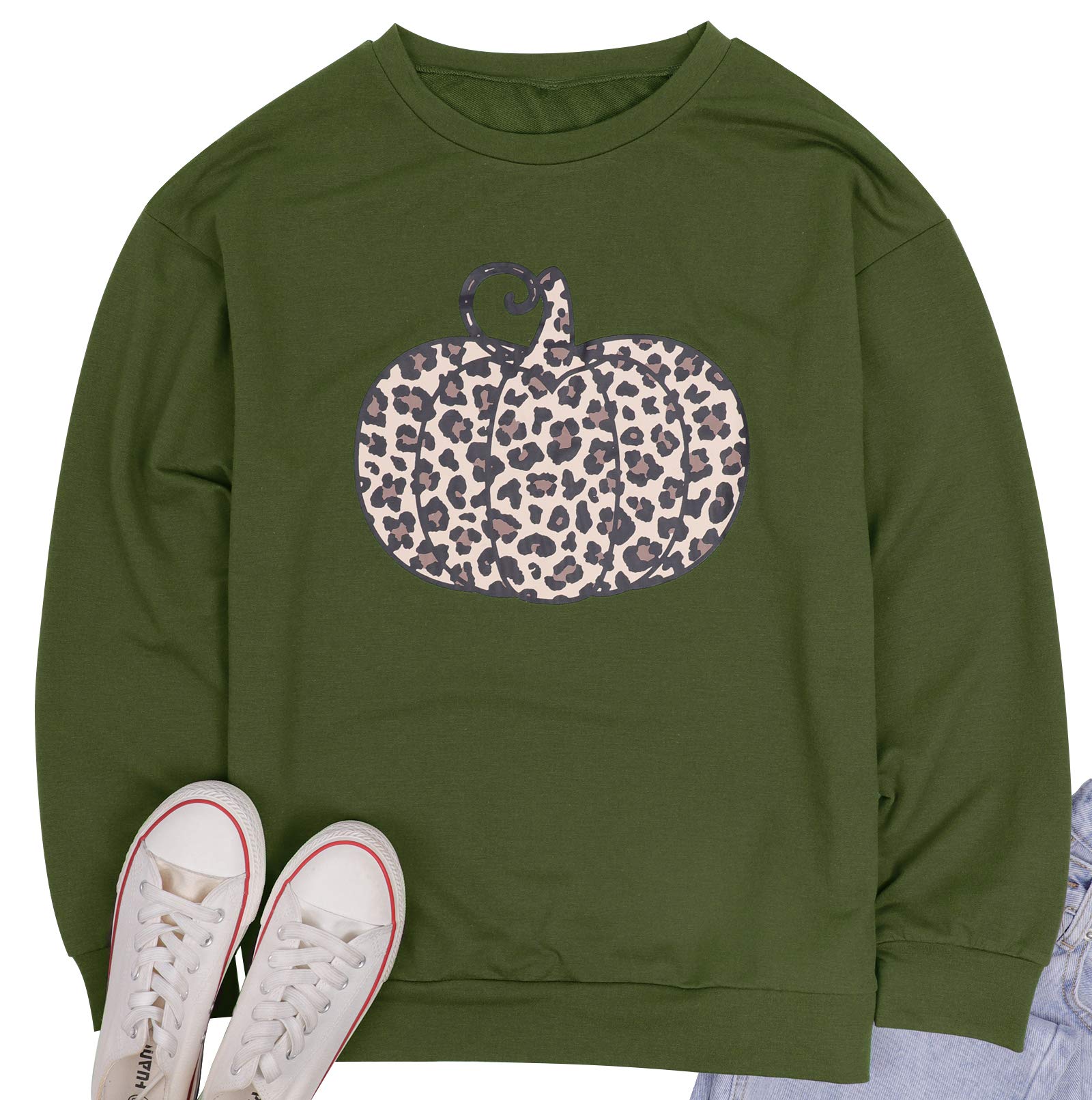MOUSYA Thanksgiving Sweatshirt Halloween Pumpkin Sweatshirt Women Leopard Pumpkin Fall Pullover Tops Blouse