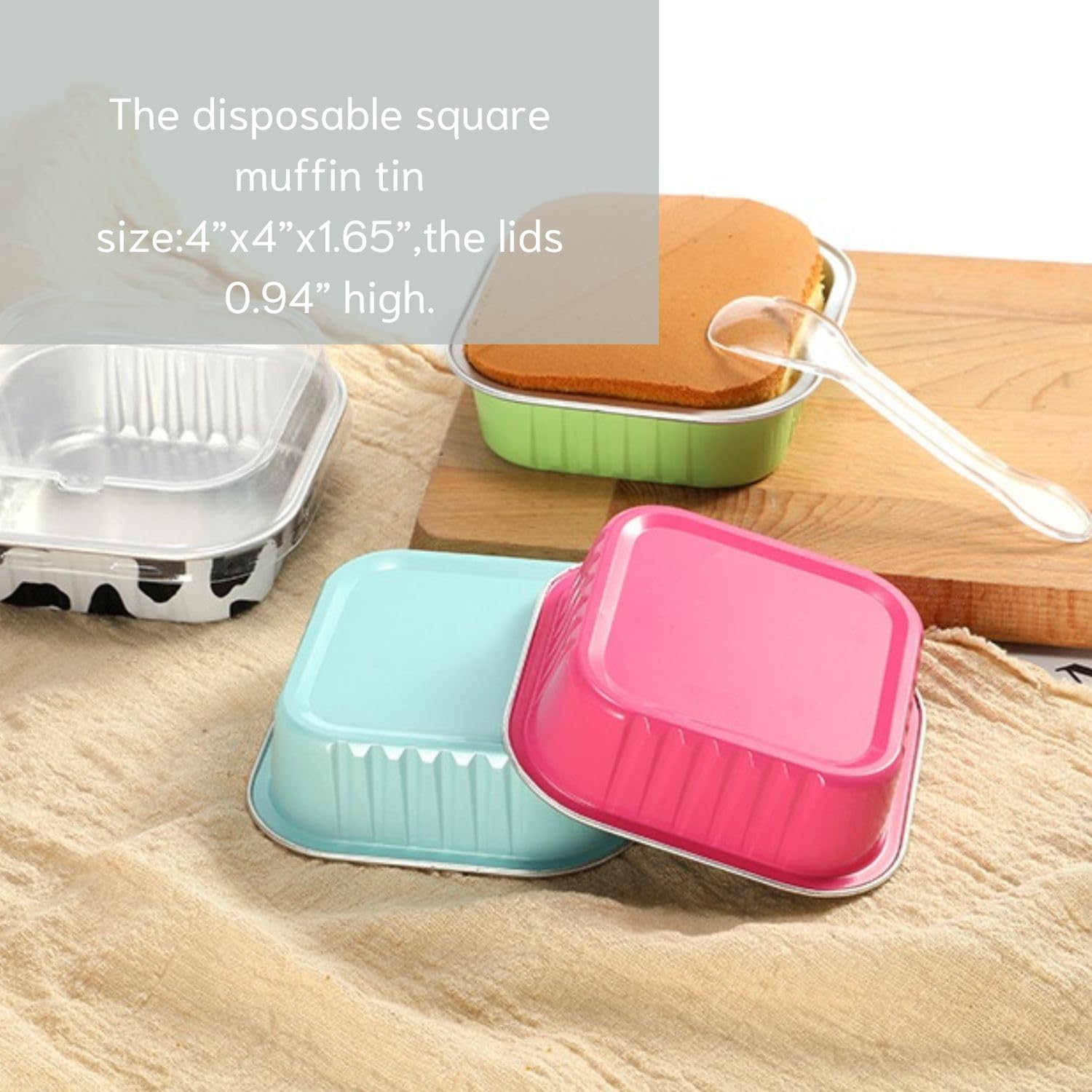 Mini Cake Pans With Lids (10oz,40 Pack) Aluminum Foil Square Cupcake Liners Brownie Baking Cups,Disposable 4βx4β Large Cupcake Pan,Jumbo Muffin Tin Ramekins Holders