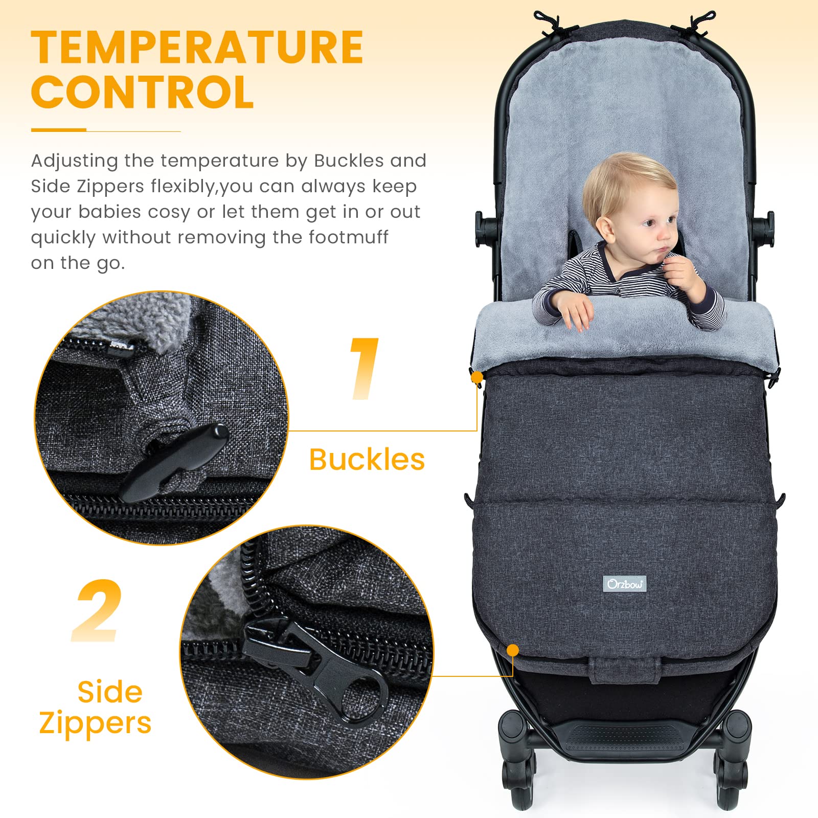 Winter Toddler Bunting Bag,Universal Stroller Footmuff with Storage Bag,Waterproof Baby Stroller Sleeping Bag,L-Shaped,Removable,Machine Washable,Side-Zip,Quick Care,Easy in & Out (Black)