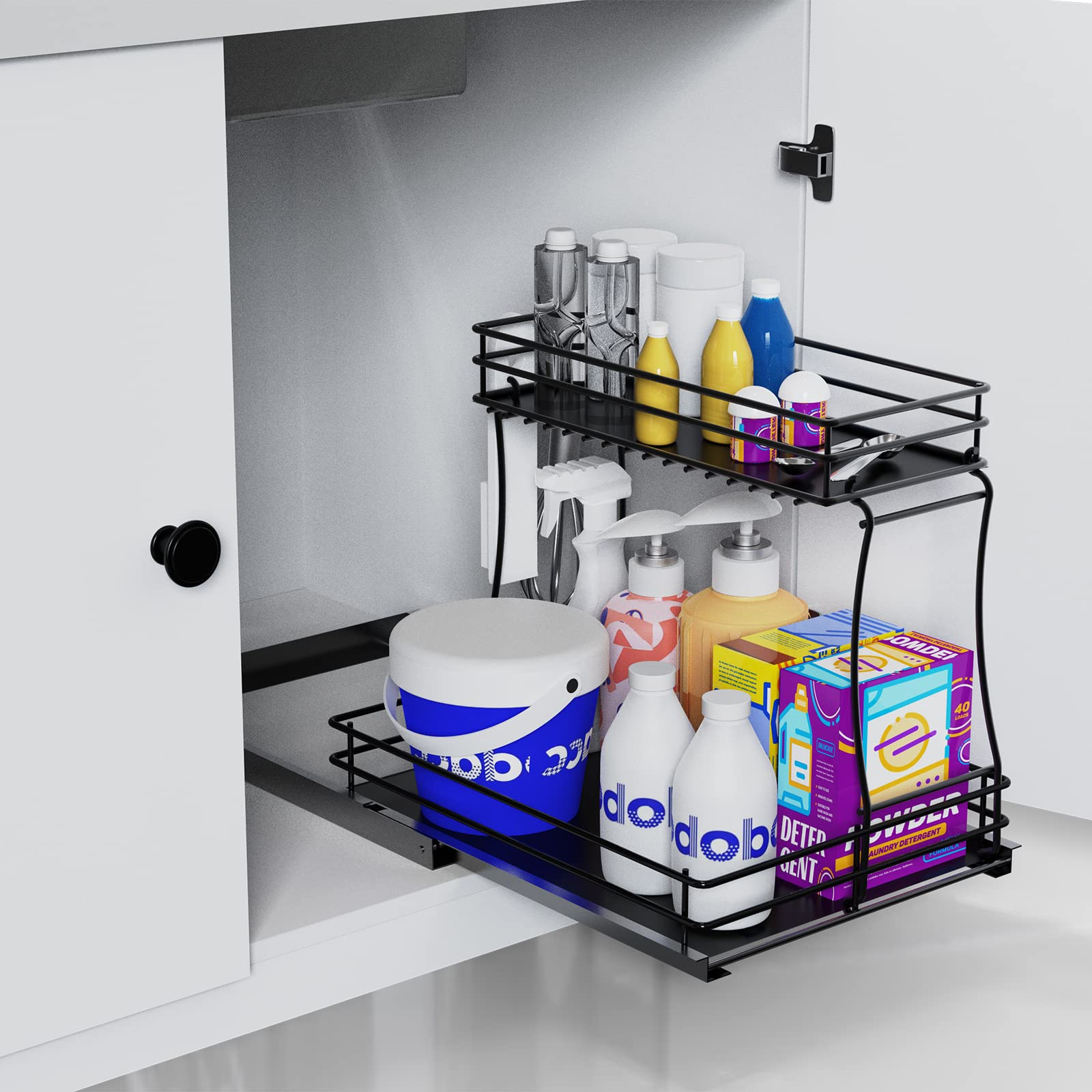 TOOYIMR Under Sink Organizer,2 Tier Slide Out Pull Out Cabinet Organizer Shelf,Multi-Purpose Under Sink Storage with Sliding Drawer for Kitchen Bathroom Cabinet(Black)