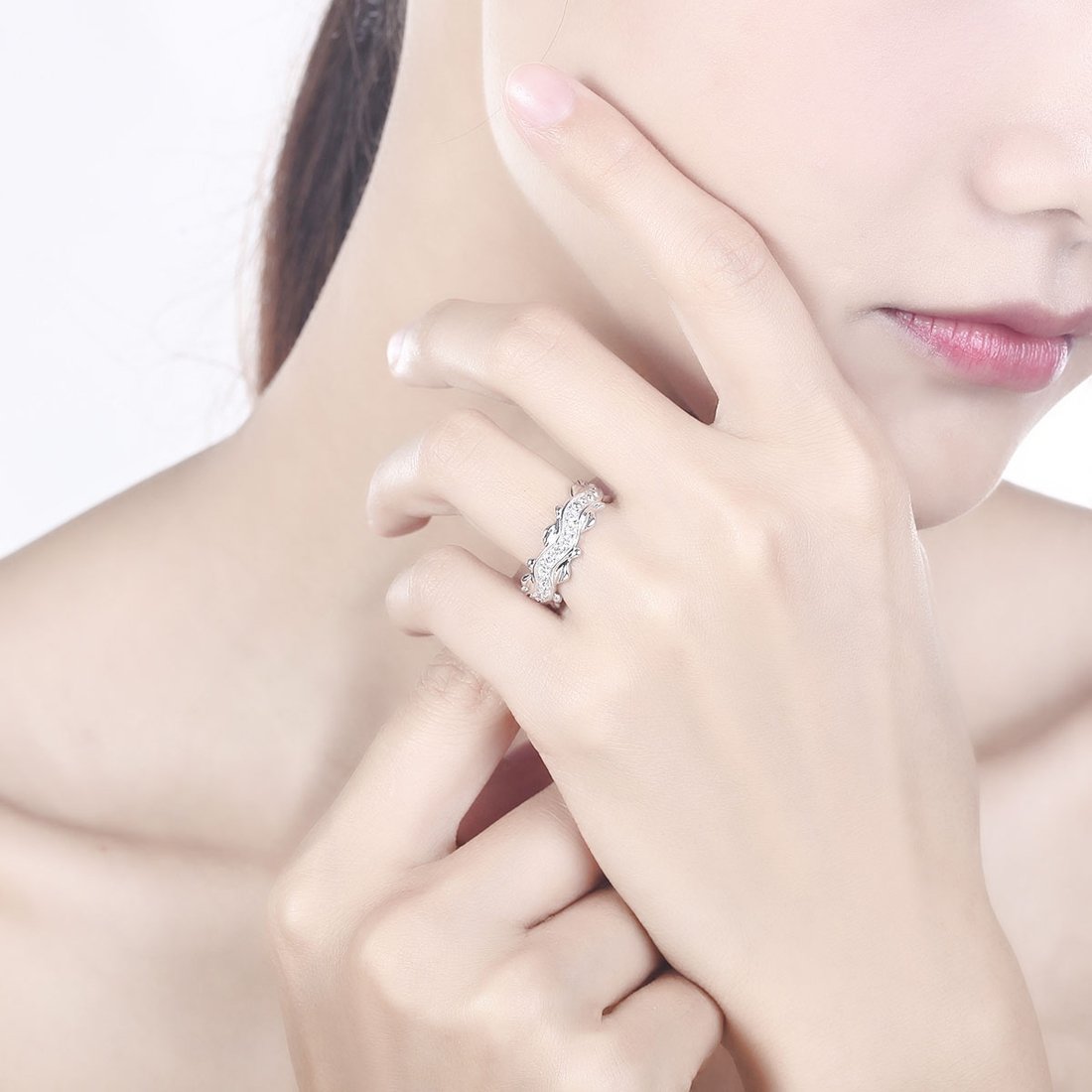 Merthus 925 Sterling Silver Rings 8x8mm Cubic Zirconia Bridal Ring Sets | Solitaire Wedding Ring Band | Vine Leaf Stackable Rings for Women