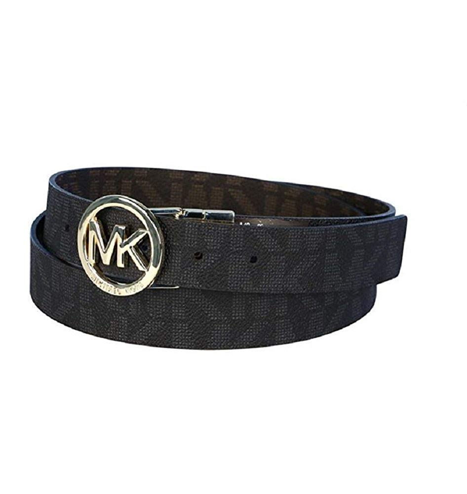 MICHAEL Michael Kors Reversible Belt with Gold-Tone MK Logo, Brown and Black, Large
