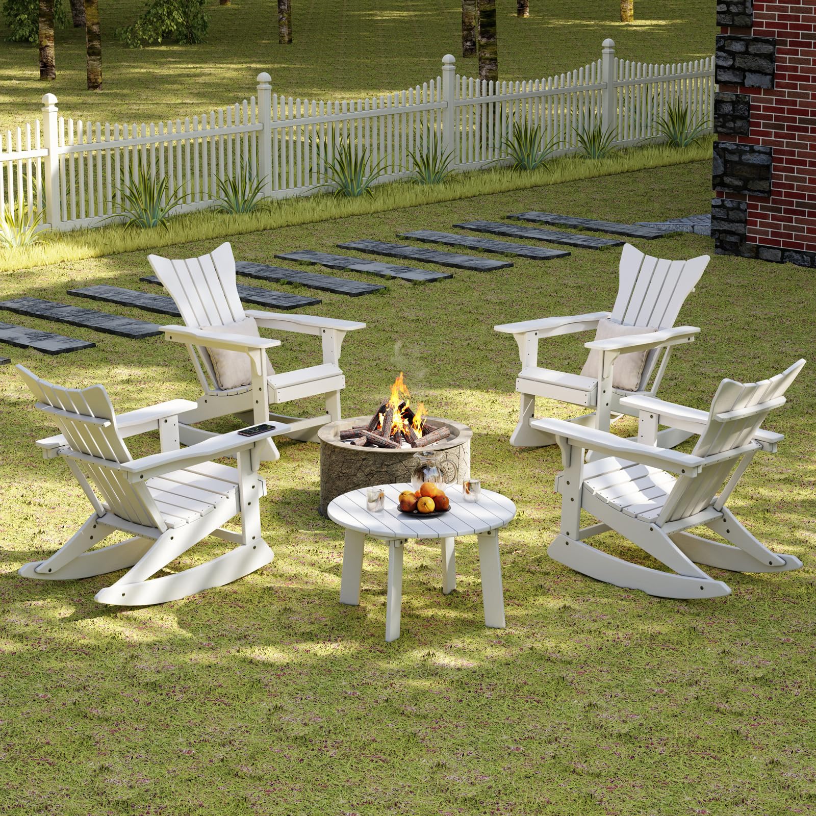 MINPINSER Outdoor Round Coffee Table, Adirondack Patio Coffee Table, Outdoor Large Side Table for Balcony Lawn (White)