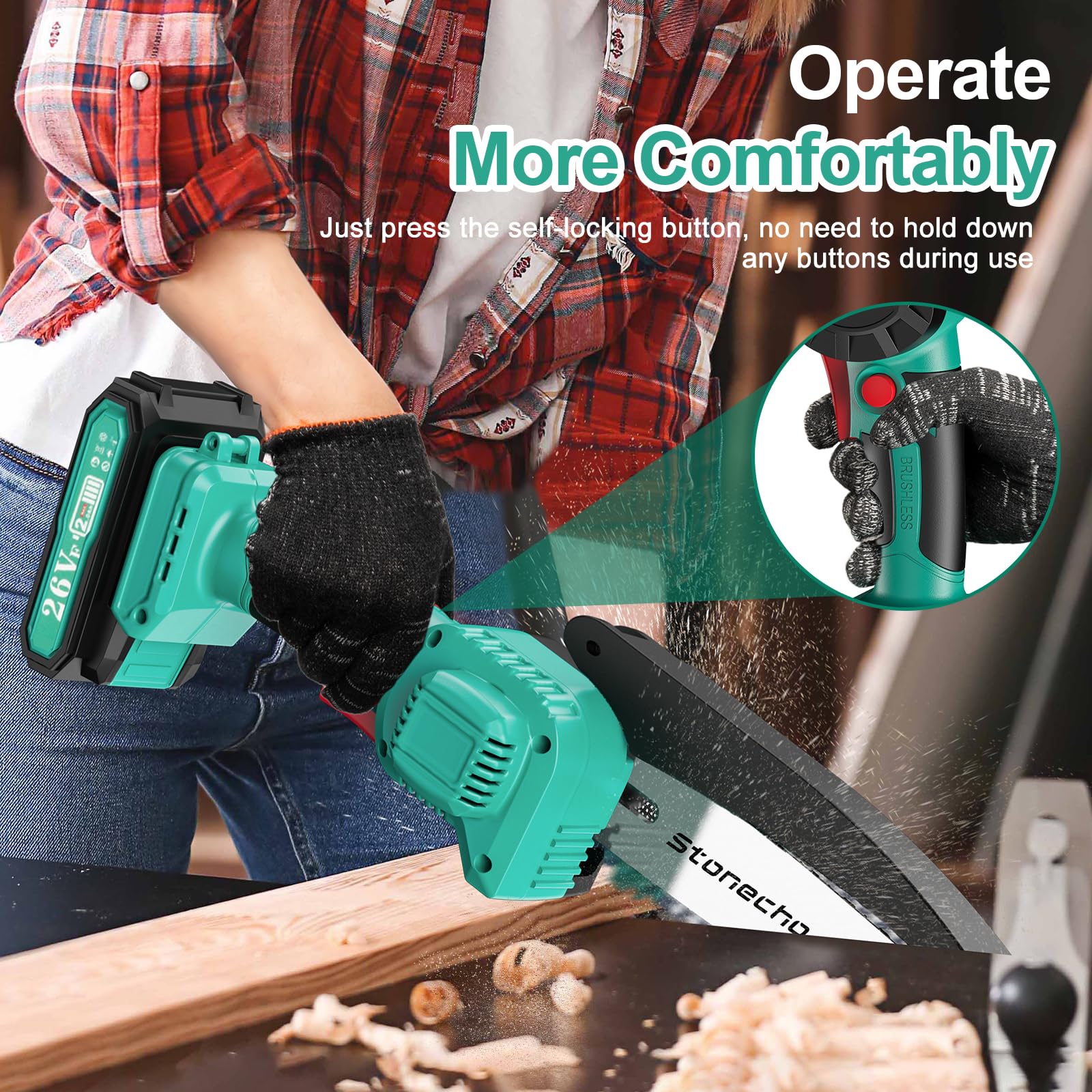 Mini Chainsaw Cordless 6 inch, Upgraded Brushless Mini Chainsaw, 2*2000mAh Battery 3 Chains Mini Electric Chainsaw, One-Handed Portable Handheld Chainsaw for Garden Courtyard Tree Branch Wood Cutting