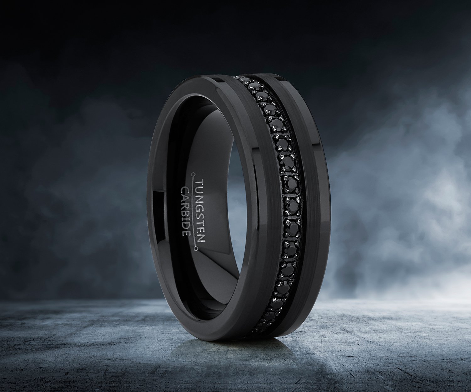 Metal Masters Co. Tungsten Carbide Black Wedding Band Eternity Ring, Cubic Zirconia Inlay Comfort Fit 10.5