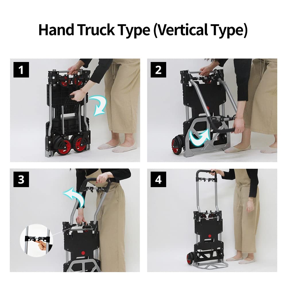 Transform Hand Truck by ROTIHOMESYS, Folding Portable Flatbed Hand Cart Trolley, Utility Dolly Cart, Foldable for Easy Storage and Low Noise Swivel Wheels with 330lb Weight Capacity (Black)