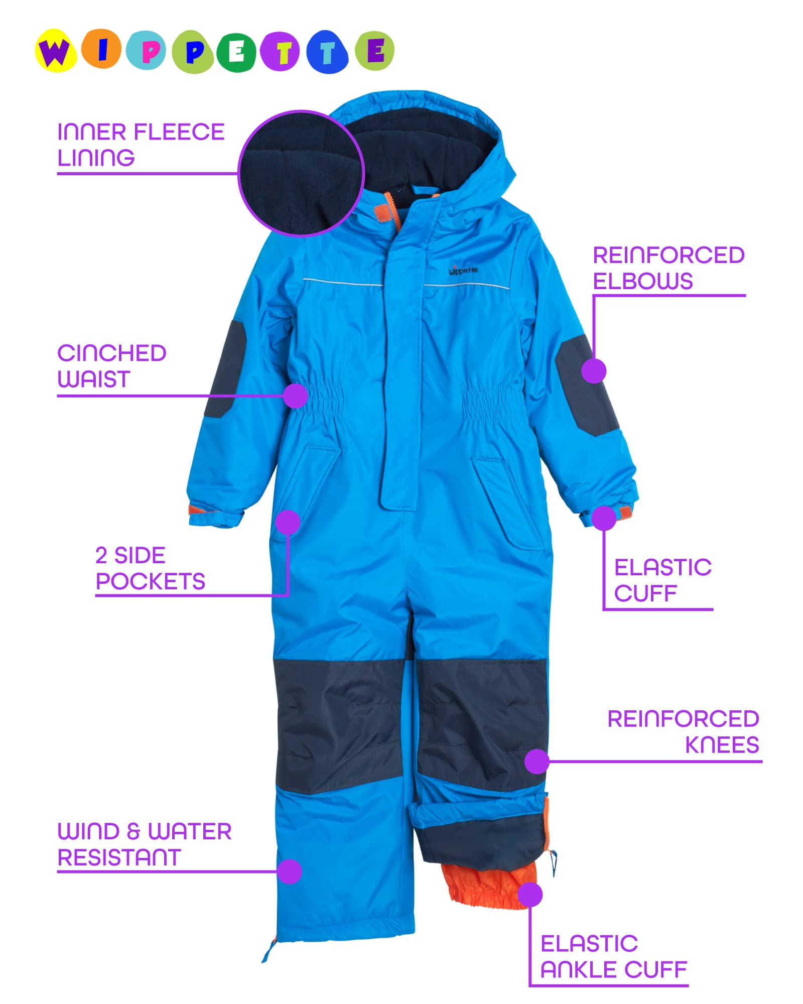 Wippette Boys’ Snowsuit – Waterproof Insulated Fleece Lined Jumpsuit – Winter Pram Snowmobile Ski Suit Coveralls (18M-7), Size 7, Blue