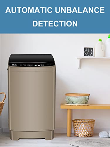 KRIB BLING Full-Automatic Washing Machine 17.7 lbs Small Compact Portable 10 Wash Program & 8 Water Level Compact Washer with LED Display Ideal for Apartments, RV, Camping, Gold