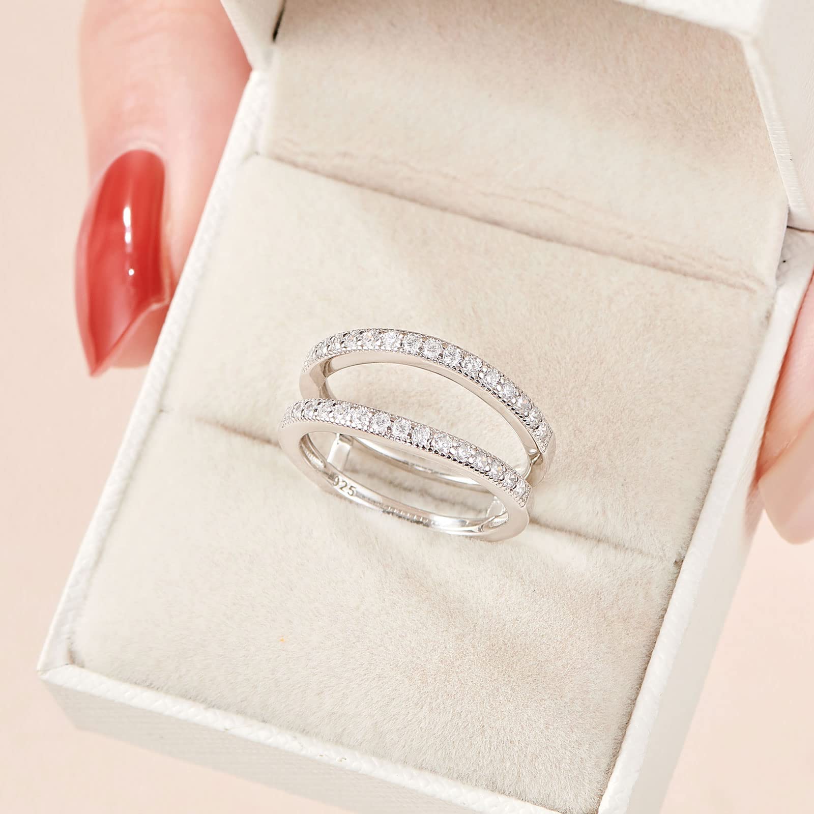 SHELOVES Womens Wedding Band Ring Enhancers Round White AAAAA CZ 925 Sterling Silver Guard Rings Sz 7