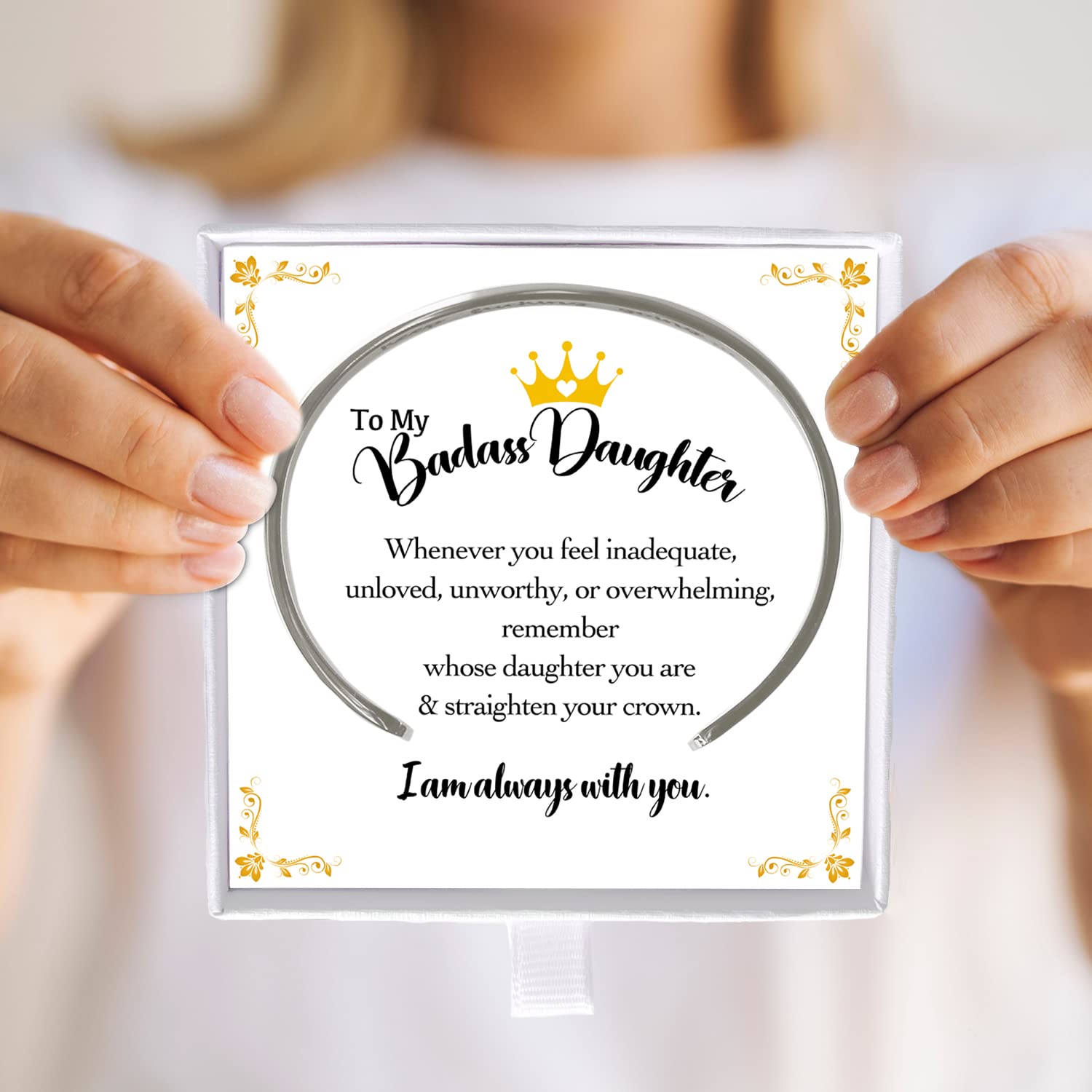 SAYINGS INTO THINGS Daughter Gift From Mom - Remember Whose Daughter You Are And Straighten Your Crown Bracelet… (Silver)
