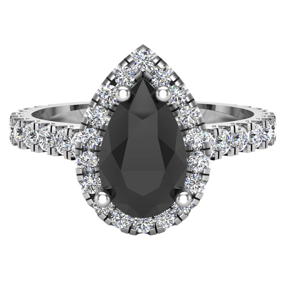Pear Cut Black Diamond Halo Engagement Ring 14K White Gold 1.60 carat (RS 6)