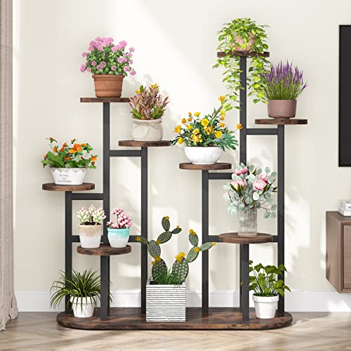 Tribesigns Plant Stand Indoor, Multi-Tiered 11 Potted Plant Shelf Flower Stands, Tall Plant Rack Display Holder Planter Organizer for Garden Balcony Living Room, Rustic Brown