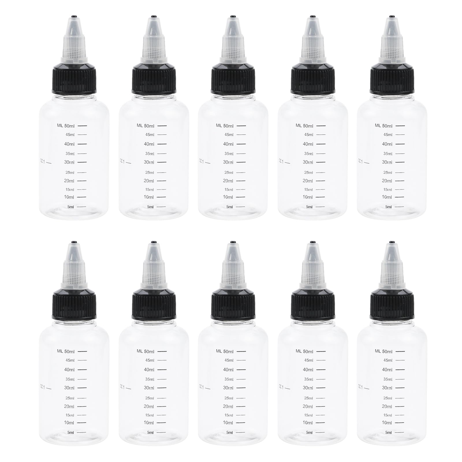 Risbay Transparent Plastic Squeeze Bottles,10Pcs 60ml Transparent and Black Plastic Squeeze Dispensing Bottles for Ink,Oil,Gel,Glue