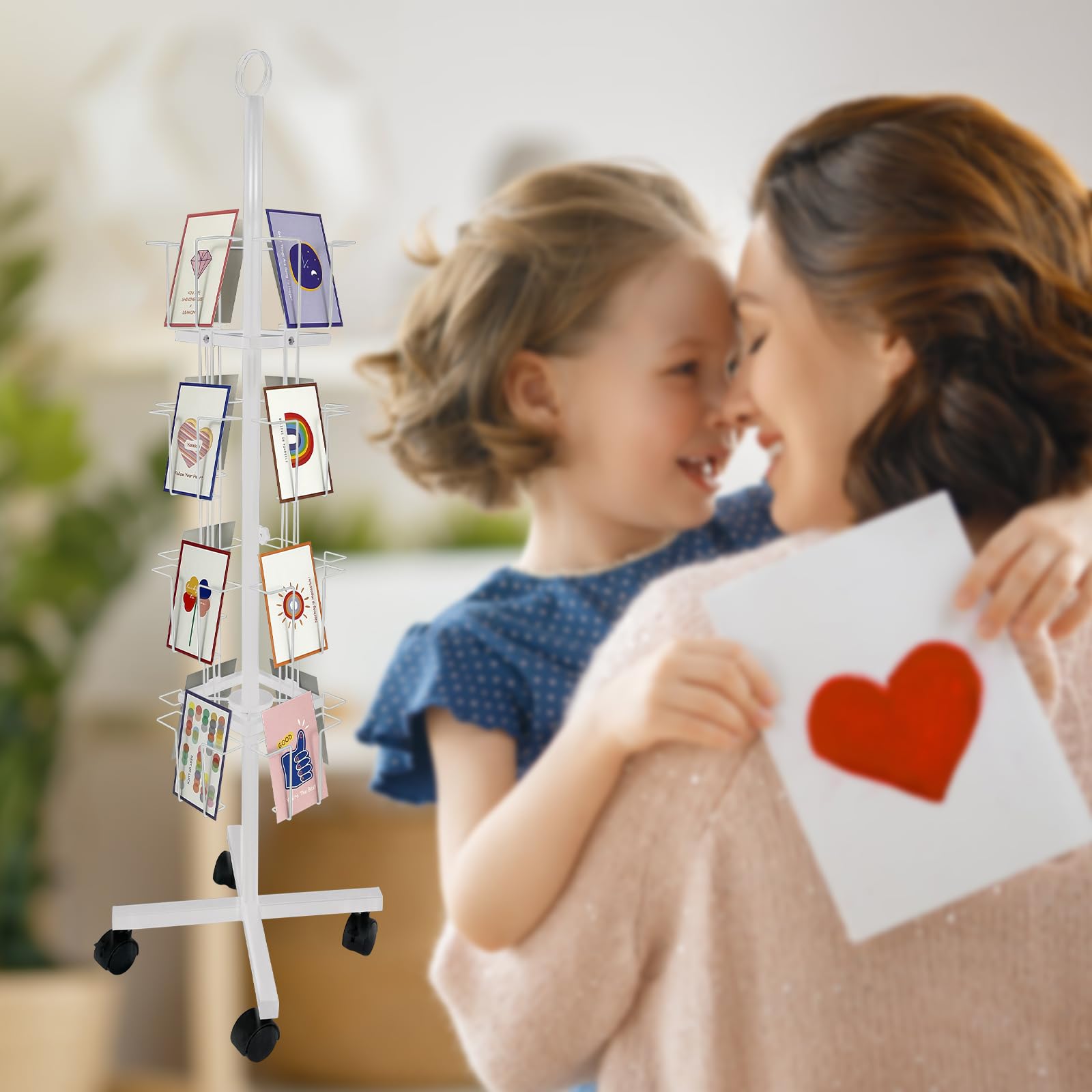 Tongmo Greeting Card Rack: Enhance Your Display with a 16-Pocket Rotating Countertop Solution for Postcards, Brochures, and Greeting Cards (White, 48”H - 16 Pockets)