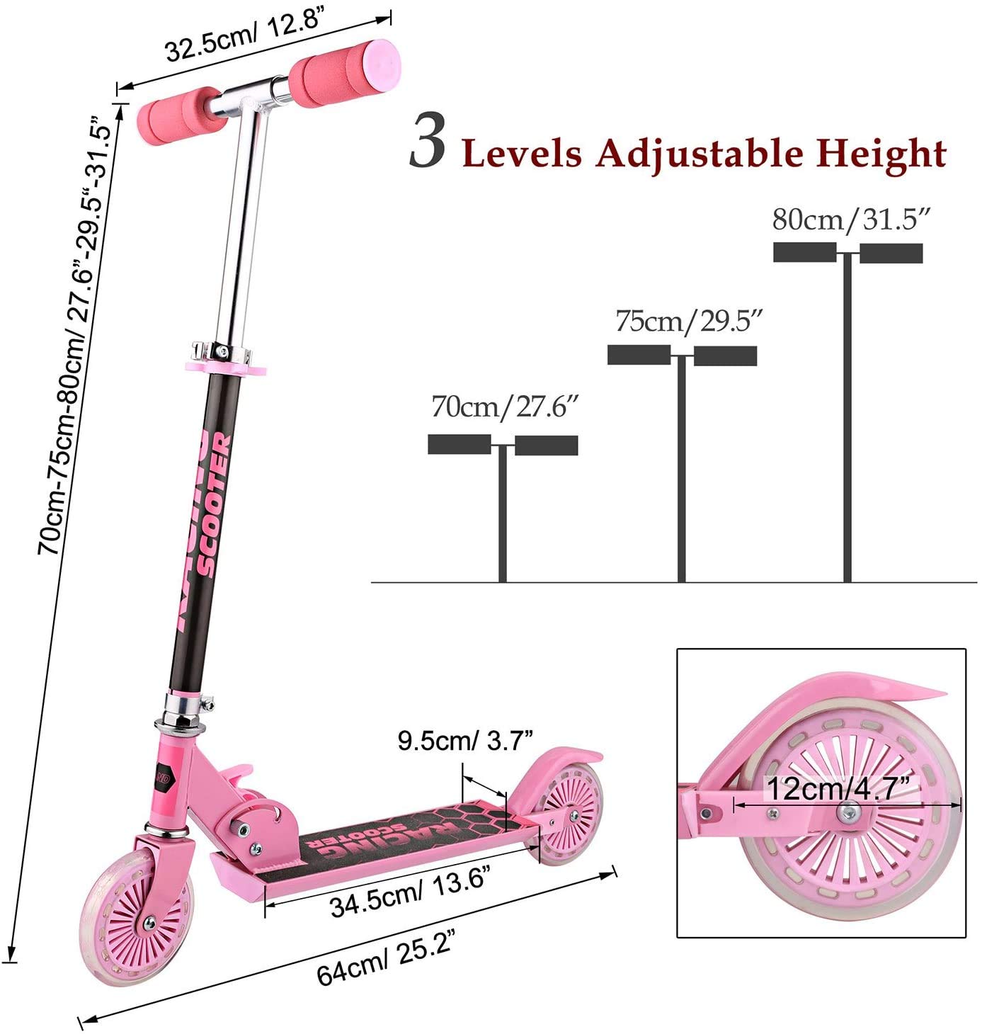 Mini Kick Scooter Aluminum Folding Scooters Adjustable Height with Light Up Wheels for Kids Girls Boys Toddler, Ages 3-8 Years