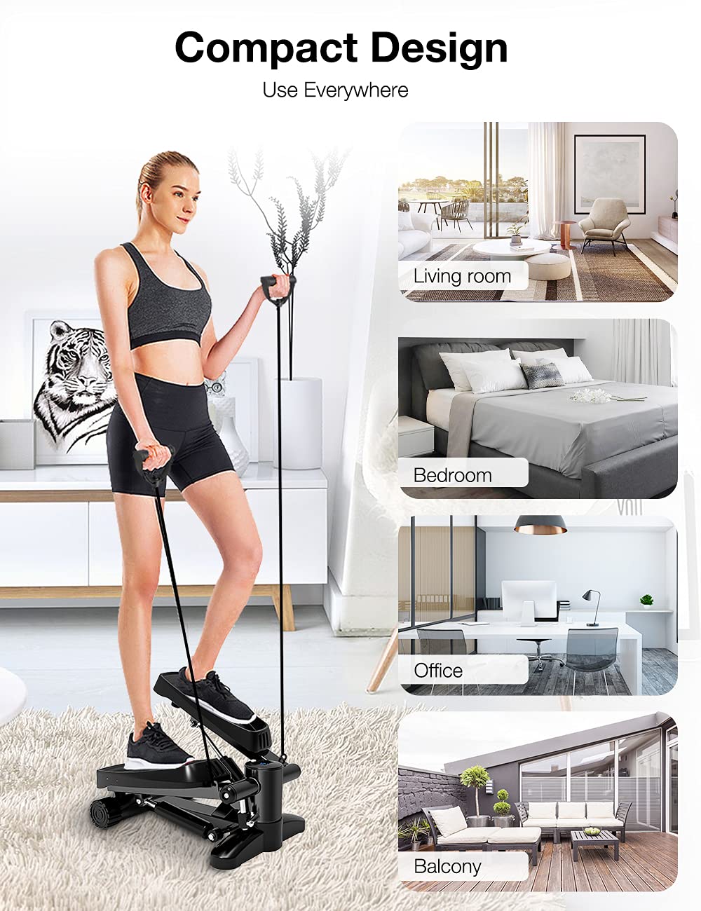 Mini Exercise Stepper 330lb, Stair Steppers with Display, Aerobic Fitness Stepper Exercise Machine with Resistance Bands Step Fitness Machines for Home Office Workout