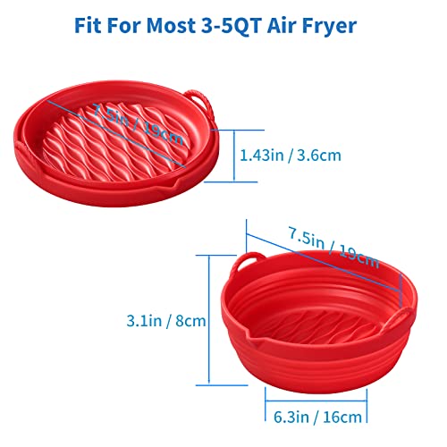 Syaws Silicone Liners,[7.5inch 2Pack] Foldable Pot, Non Stick Food Safe Pad, Replacement of Flammable Parchment Liner Paper for 3 to 5 QT Air Fryer(Red & Blue)