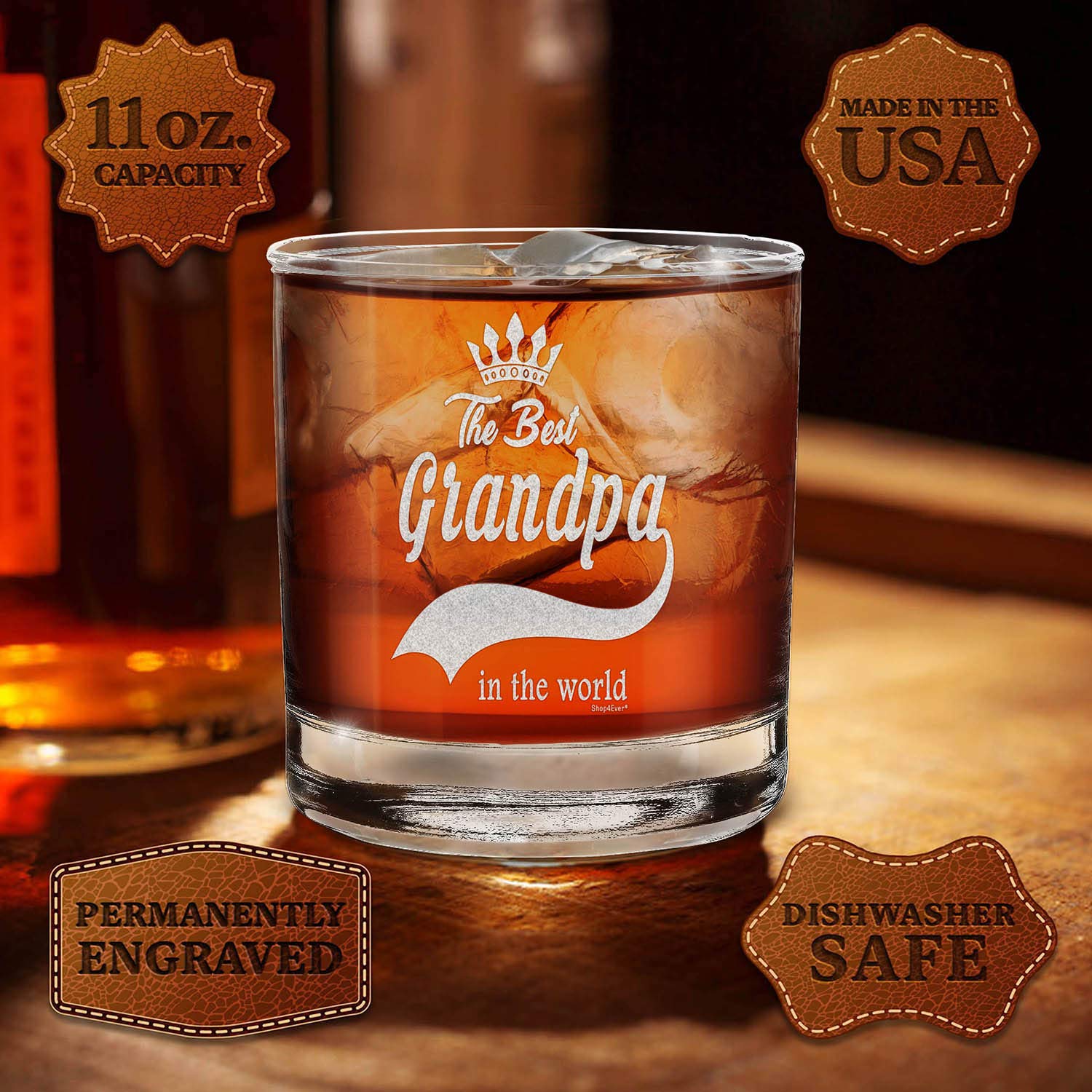 shop4ever® The Best Grandpa In The World Engraved Whiskey Glass