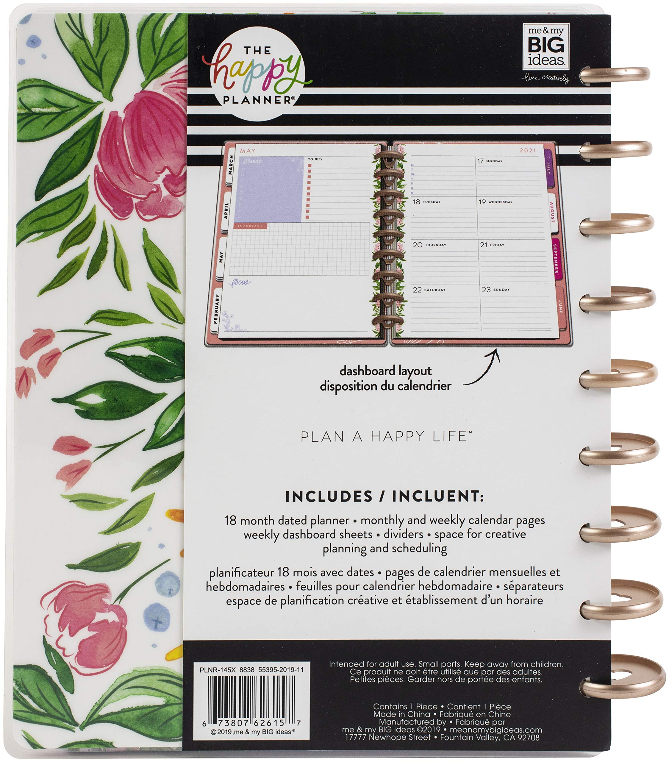 Me & My Big Ideas Happy Planner MED 18 DET, Detailed Florals, July 2020-Dec 2021